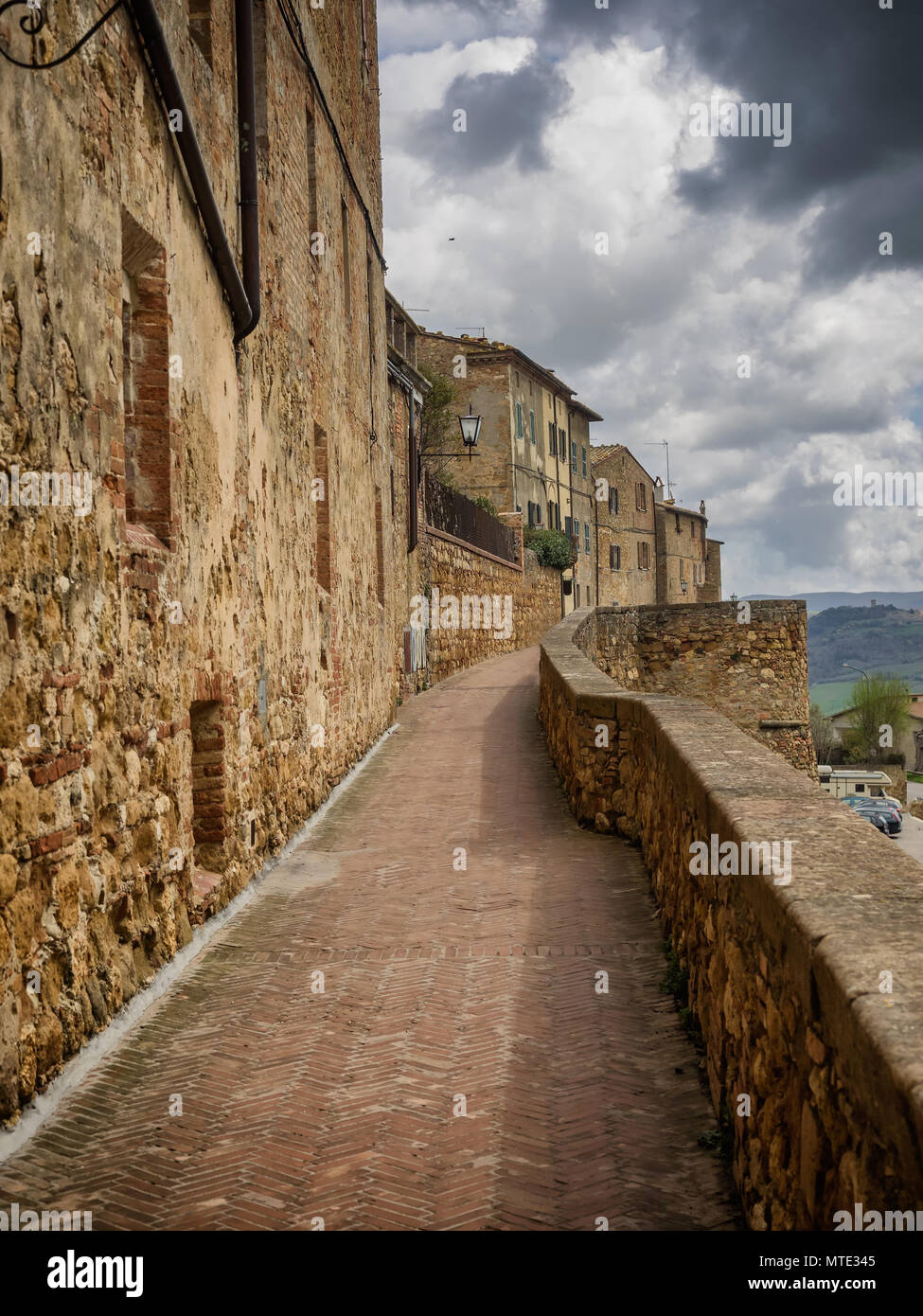 Scenic city walls in medieval town of Pienza, Tuscany Italy Stock Photo ...