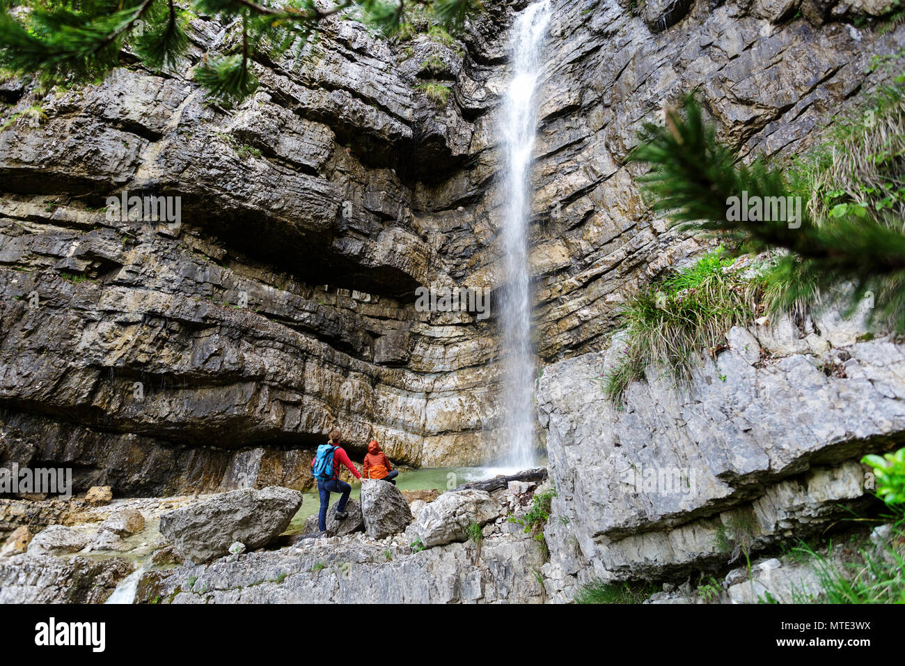 mother and son at high waterfall Stock Photo - Alamy