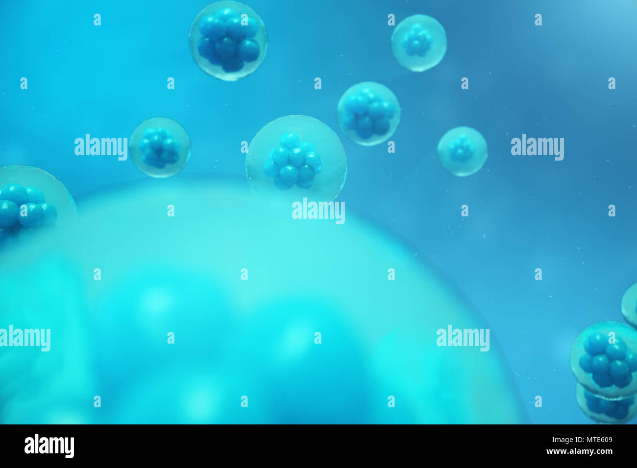 3D Rendering human or animal cells on blue background. Concept Early ...