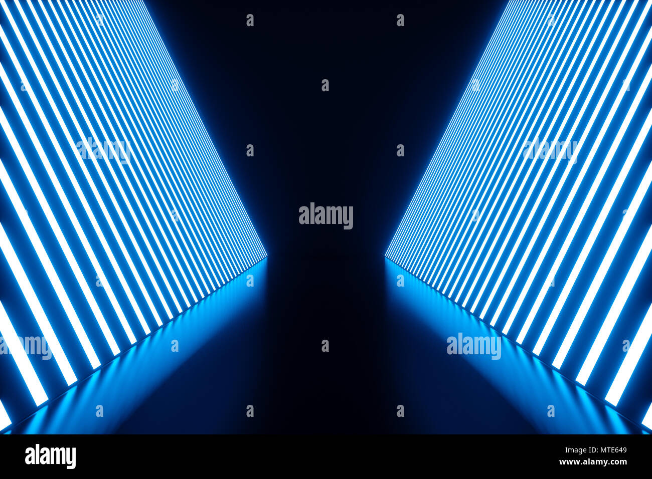 3D rendering Abstract blue room interior with blue neon lamps ...