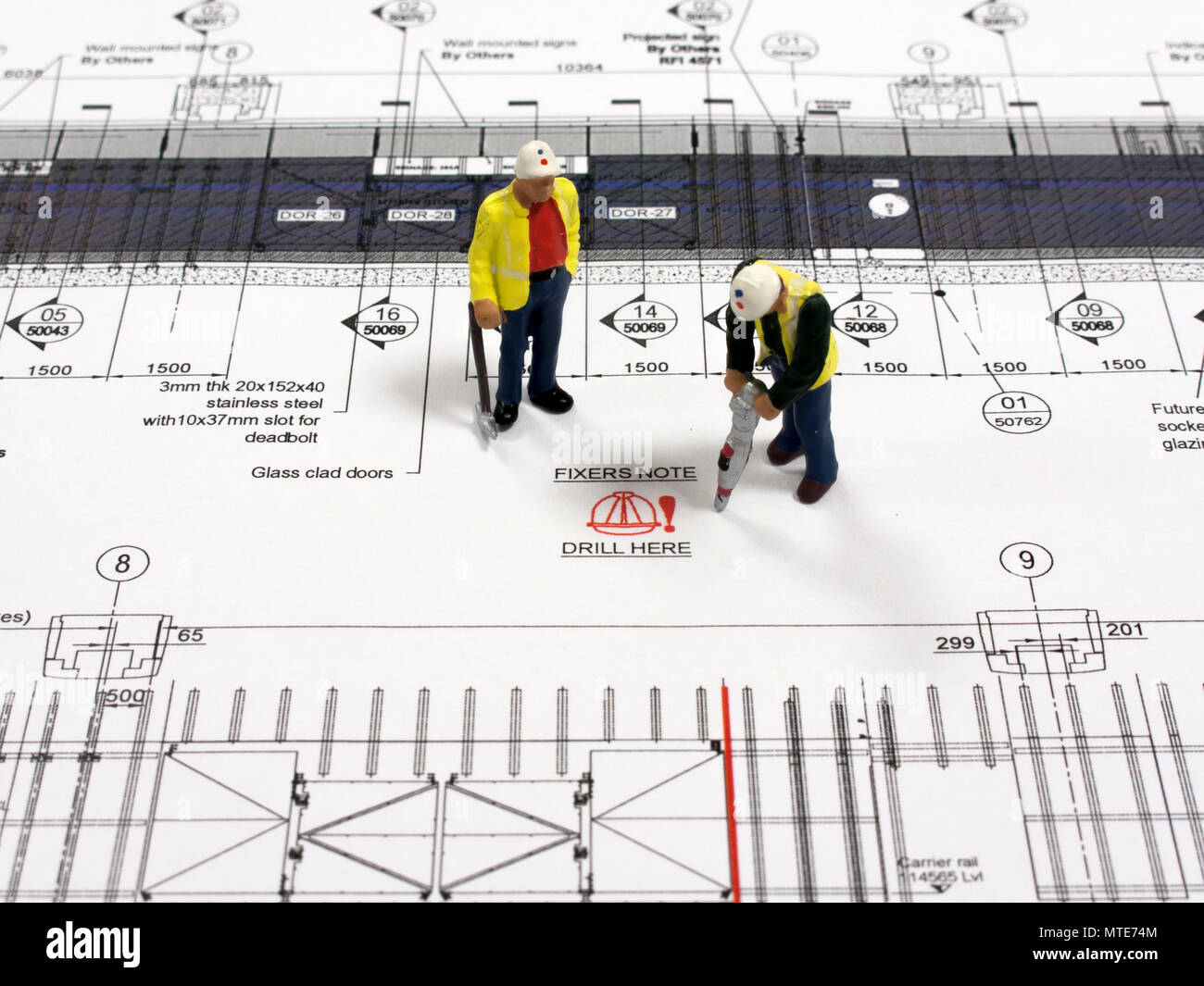 drill here fixers site note on technical drawing with construction ...