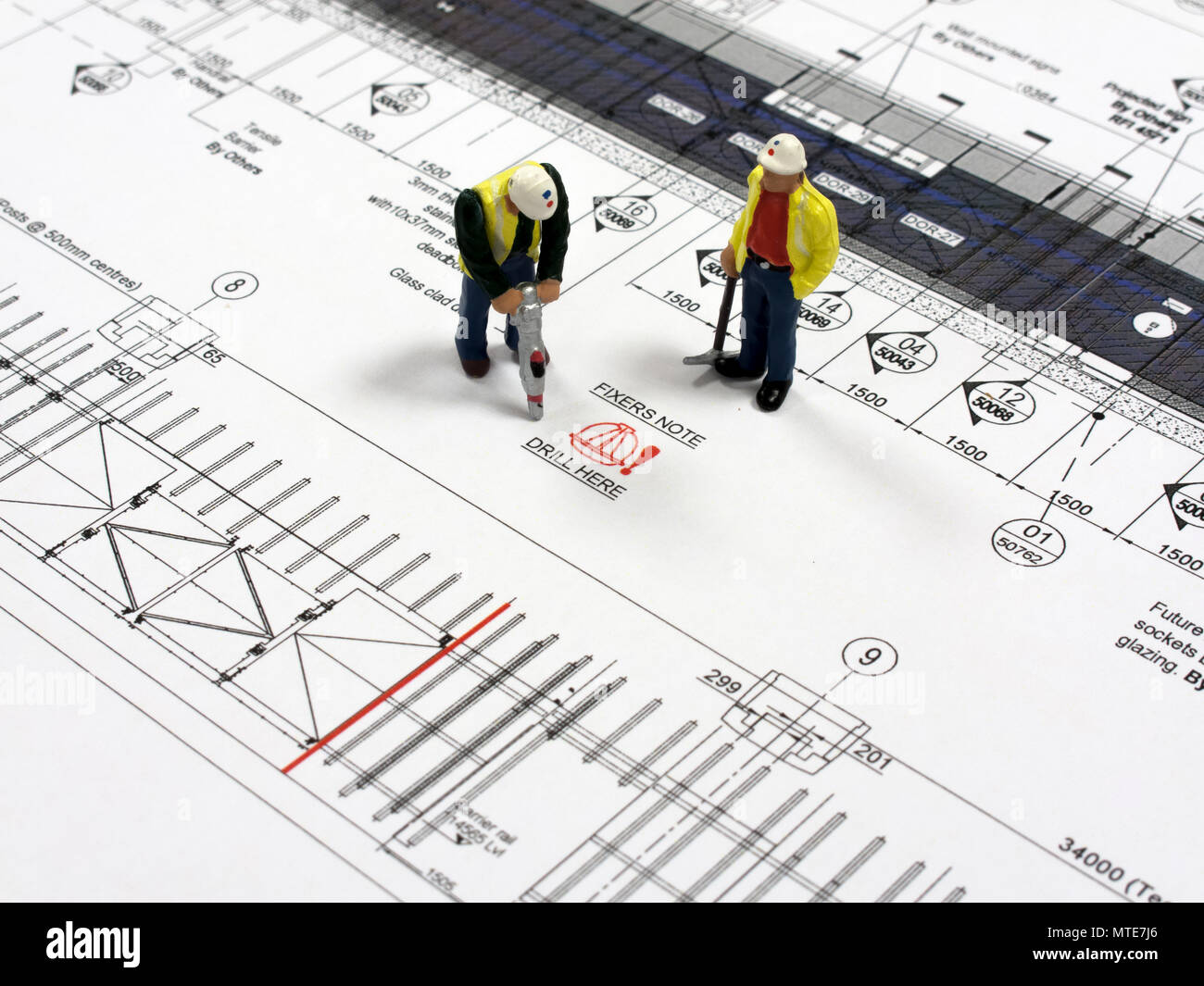 drill here fixers site note on technical drawing with construction ...