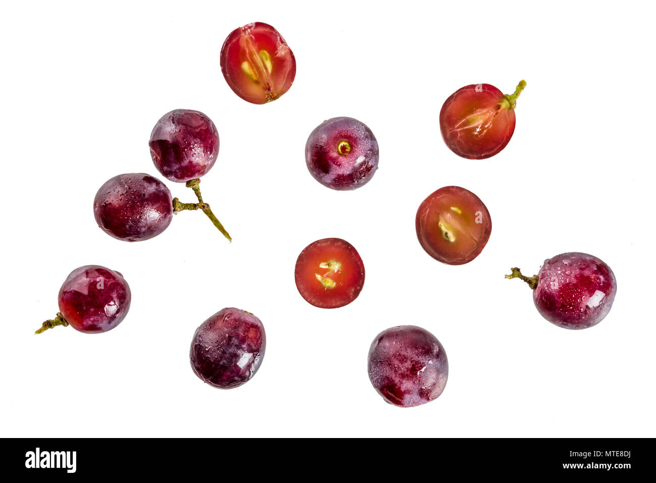 Grapes, whole and halves, isolate on white background simple pattern ...