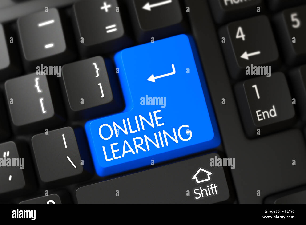Blue Online Learning Key on Keyboard Stock Photo - Alamy
