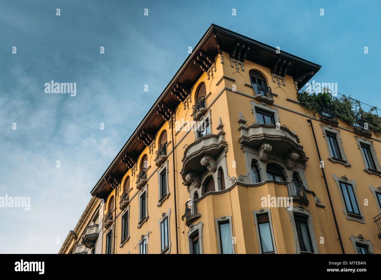 Colourful and bright art-noveau Liberty style buildings in the Porta ...