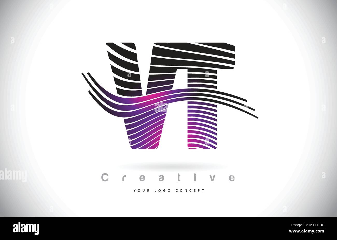 VT V T Zebra Texture Letter Logo Design With Creative Lines and Swosh ...