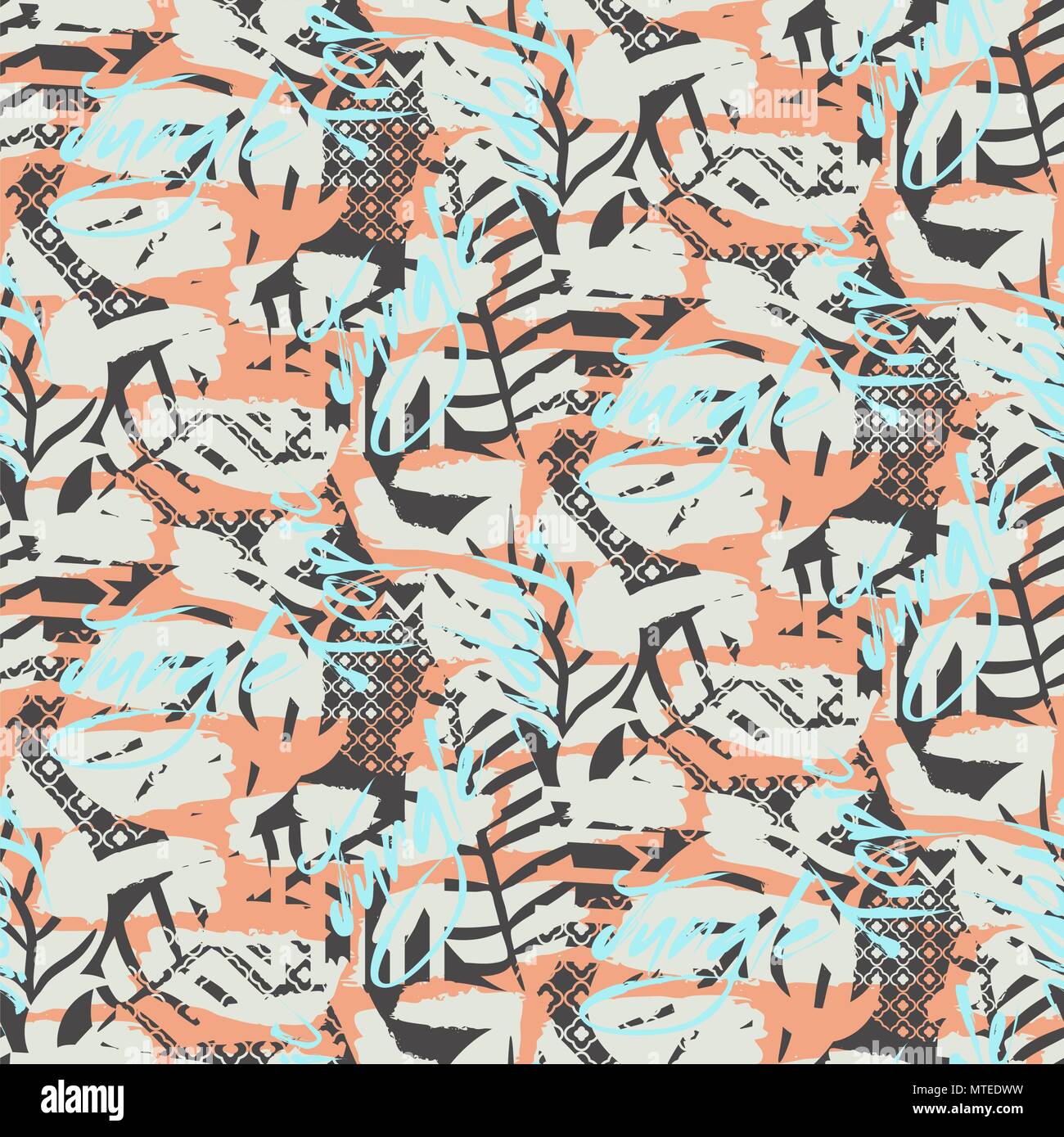 Brush bold texture seamless blue and coral pattern Stock Vector Image ...