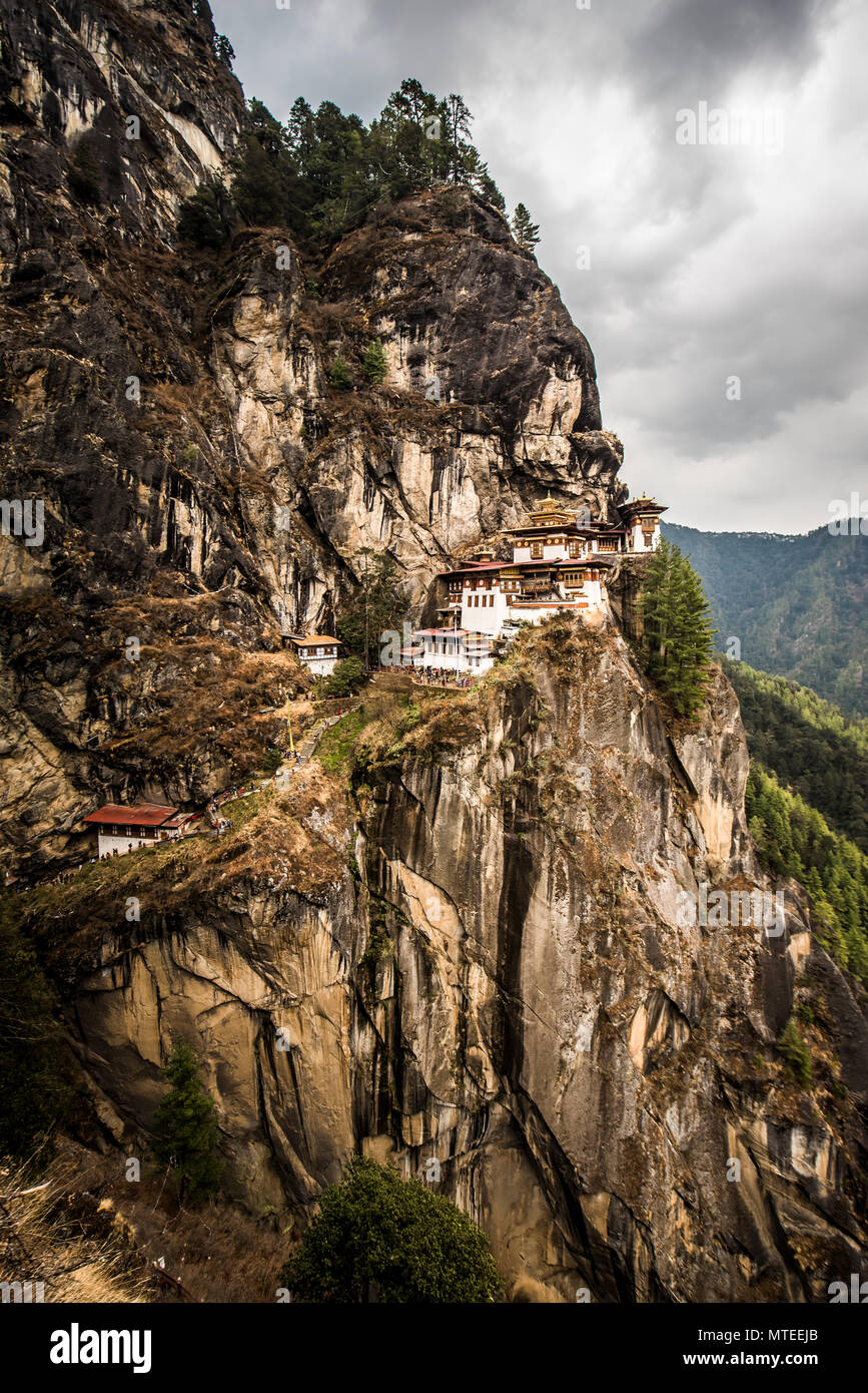 Buddhist tiger nest monastery Taktshang on steep rock face, Tiger's ...