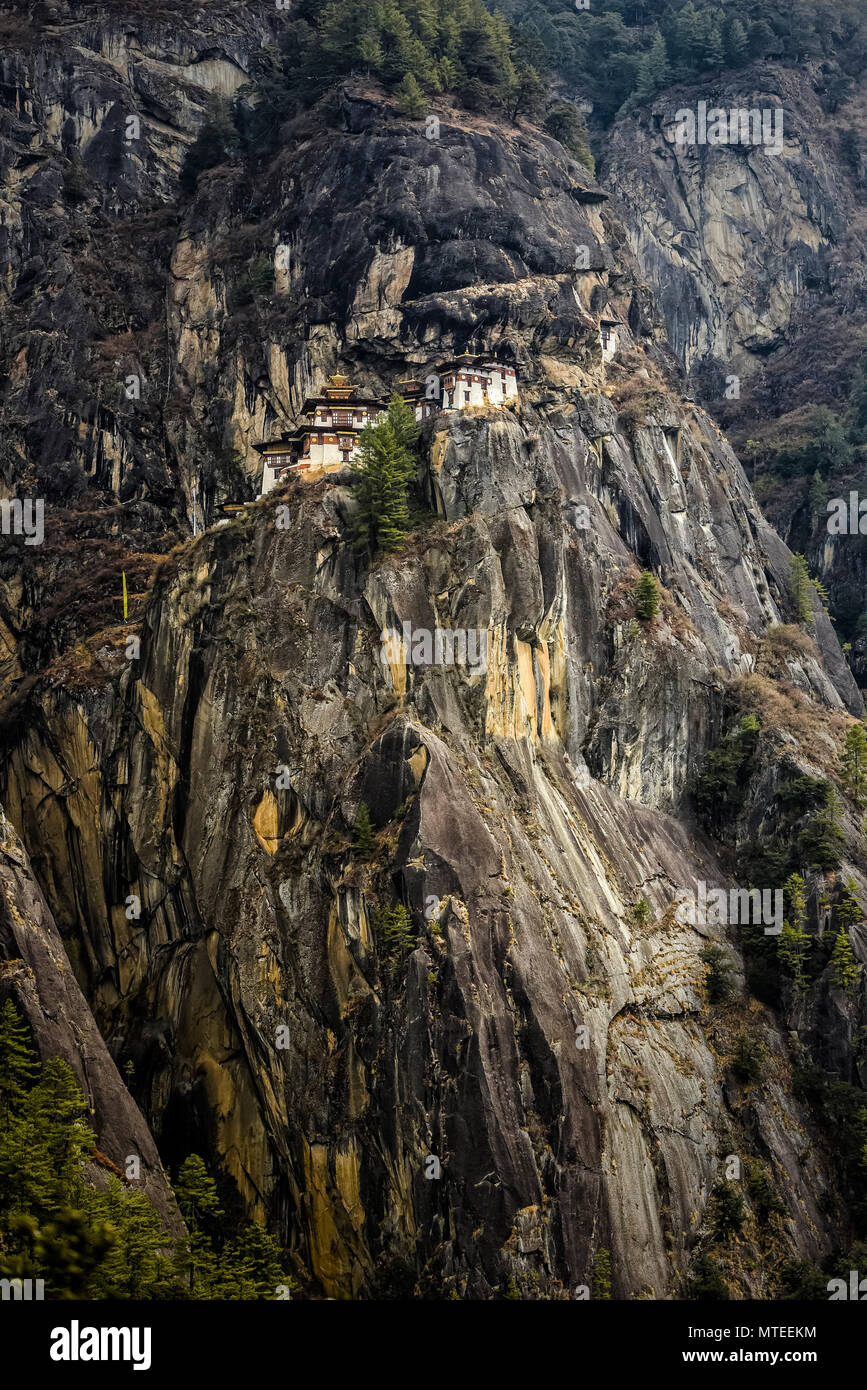 Buddhist tiger nest monastery Taktshang on steep rock face, Tiger's ...