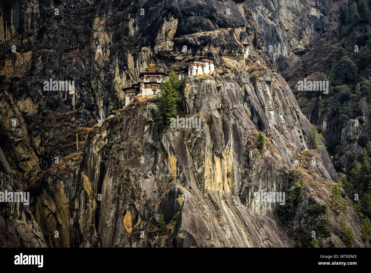 Buddhist tiger nest monastery Taktshang on steep rock face, Tiger's ...