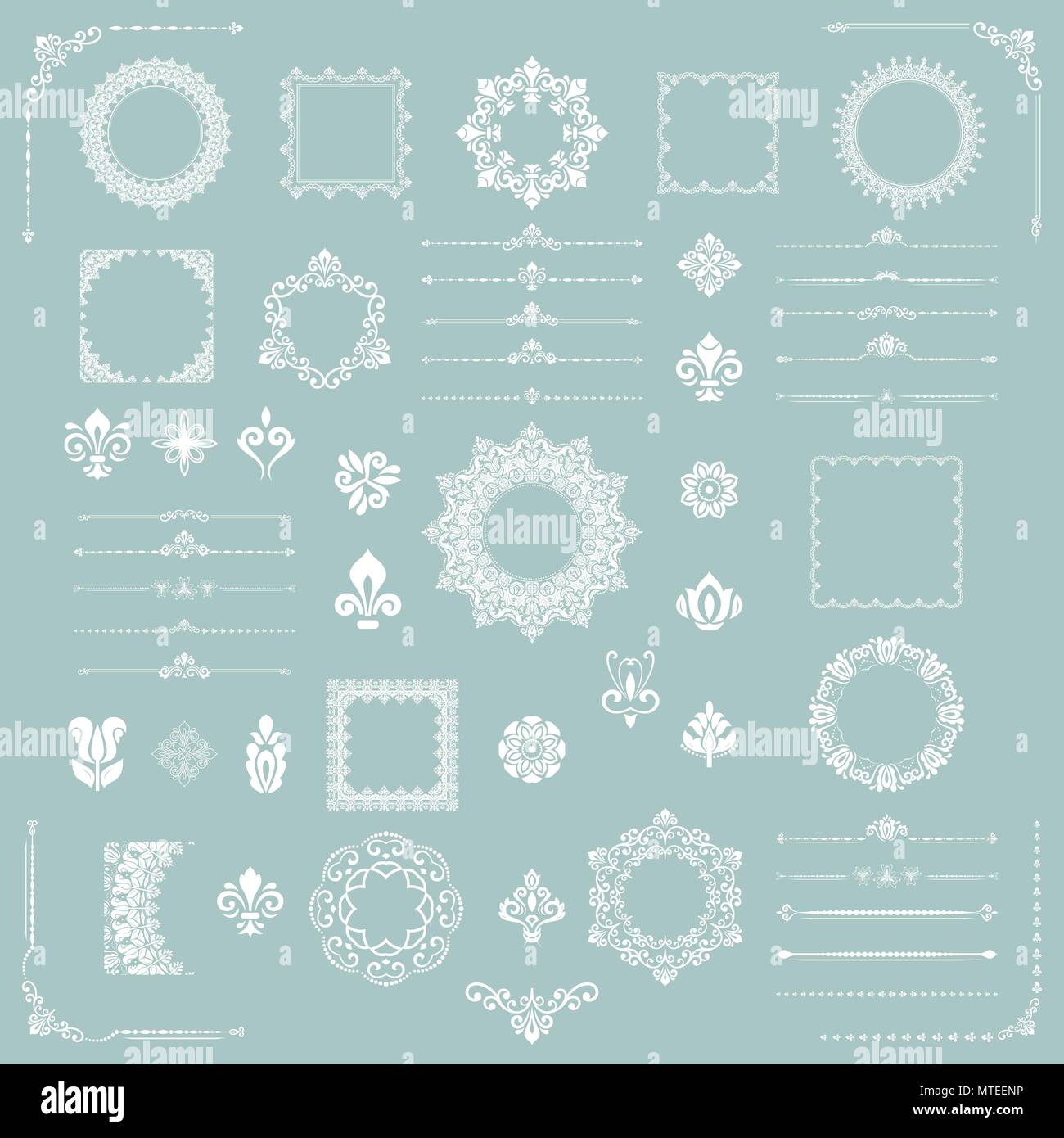 Vintage Set of Vector Horizontal, Square and Round Elements Stock ...