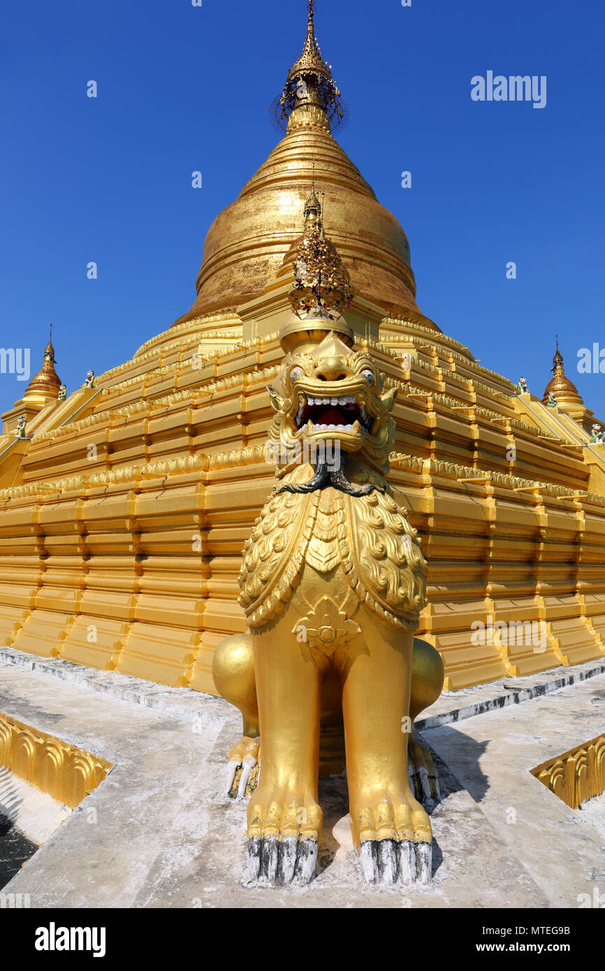 The main golden pagoda in Kuthodaw temple at Mandalay city, Myanmar ...
