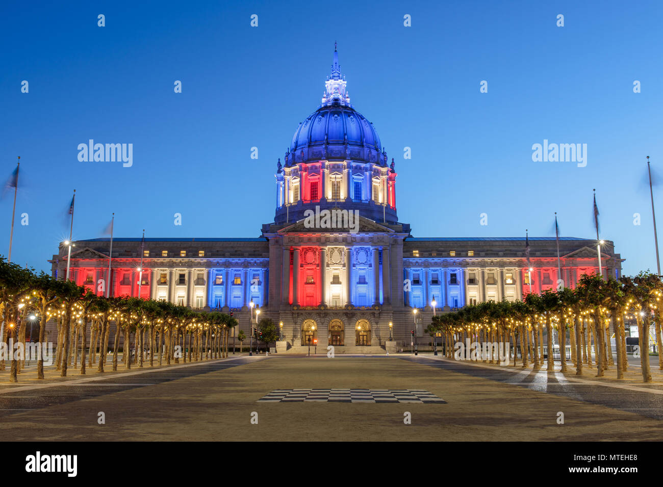 San Francisco City Hall illuminated in Memorial Day Colors Stock Photo ...