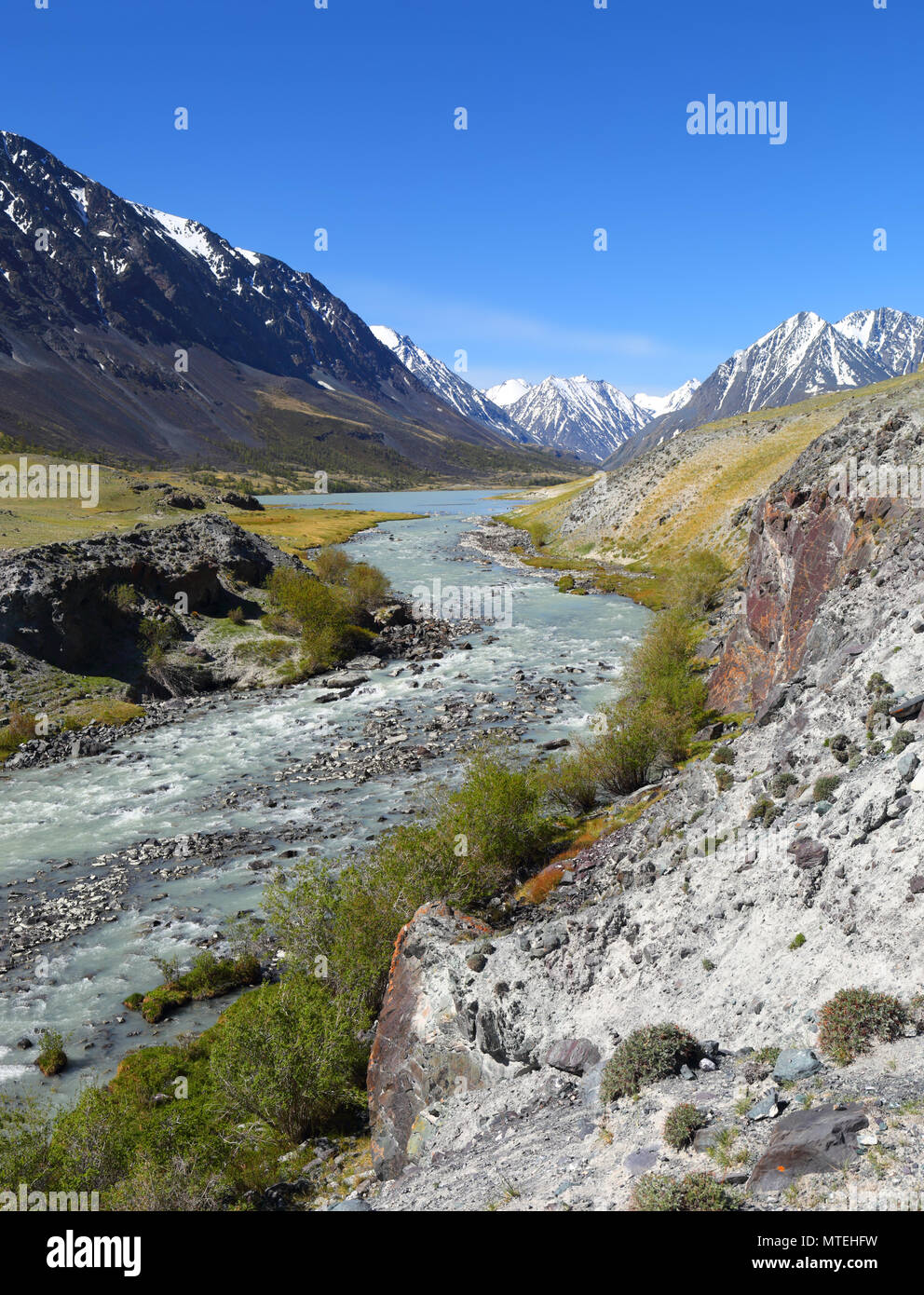 mountain landscape with river Stock Photo - Alamy