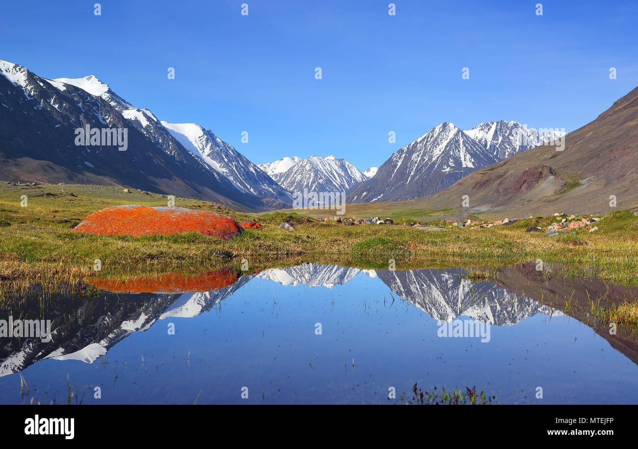 mountain landscape with lake Stock Photo - Alamy