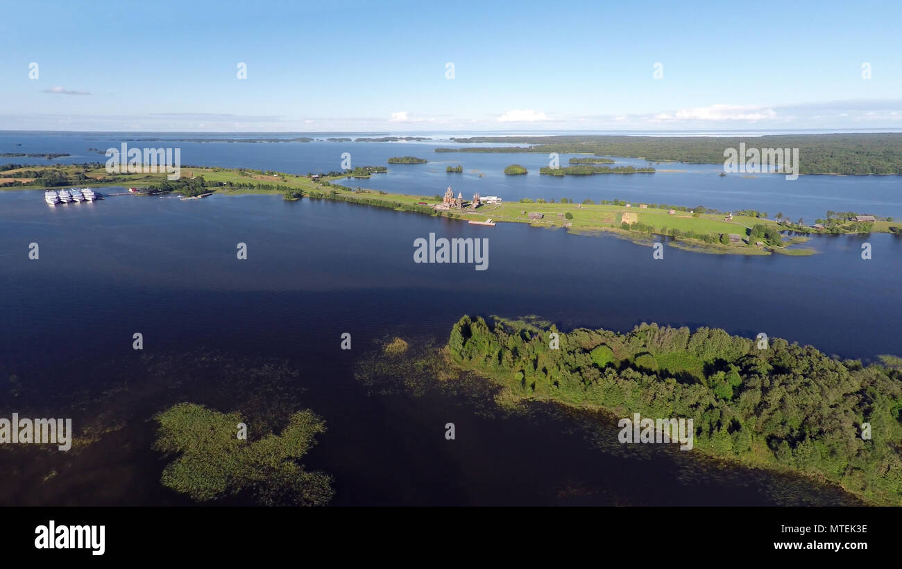 Onega lake and Kizhi island in Karelia - aerial view Stock Photo - Alamy