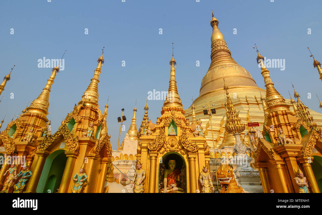 Part of Shwedagon Pagoda in Yangon, Myanmar. Shwedagon is known as the ...
