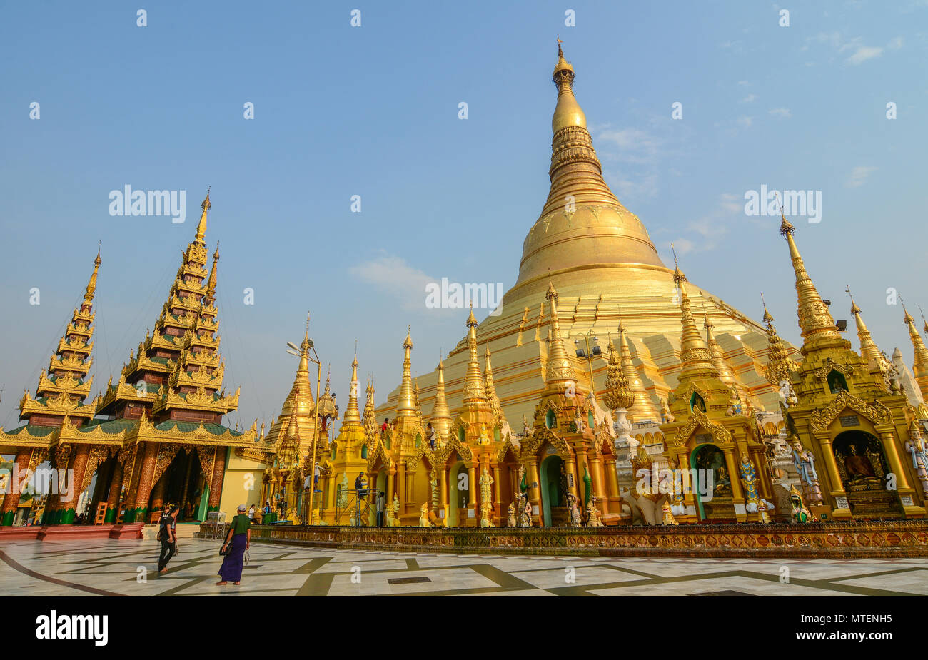 Yangon, Myanmar - Feb 26, 2016. View of Shwedagon Pagoda in Yangon ...