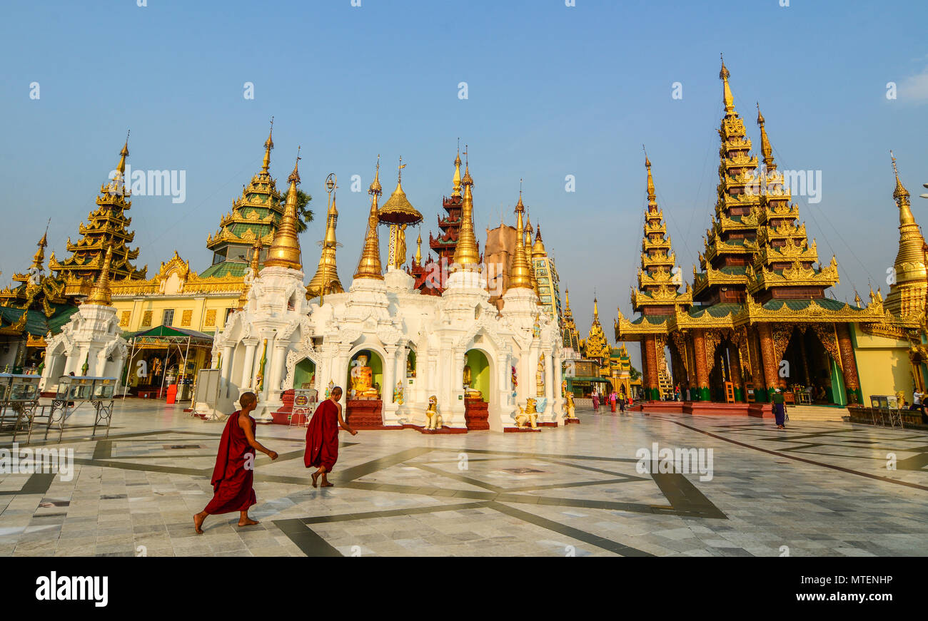 Yangon, Myanmar - Feb 26, 2016. View of Shwedagon Pagoda in Yangon ...