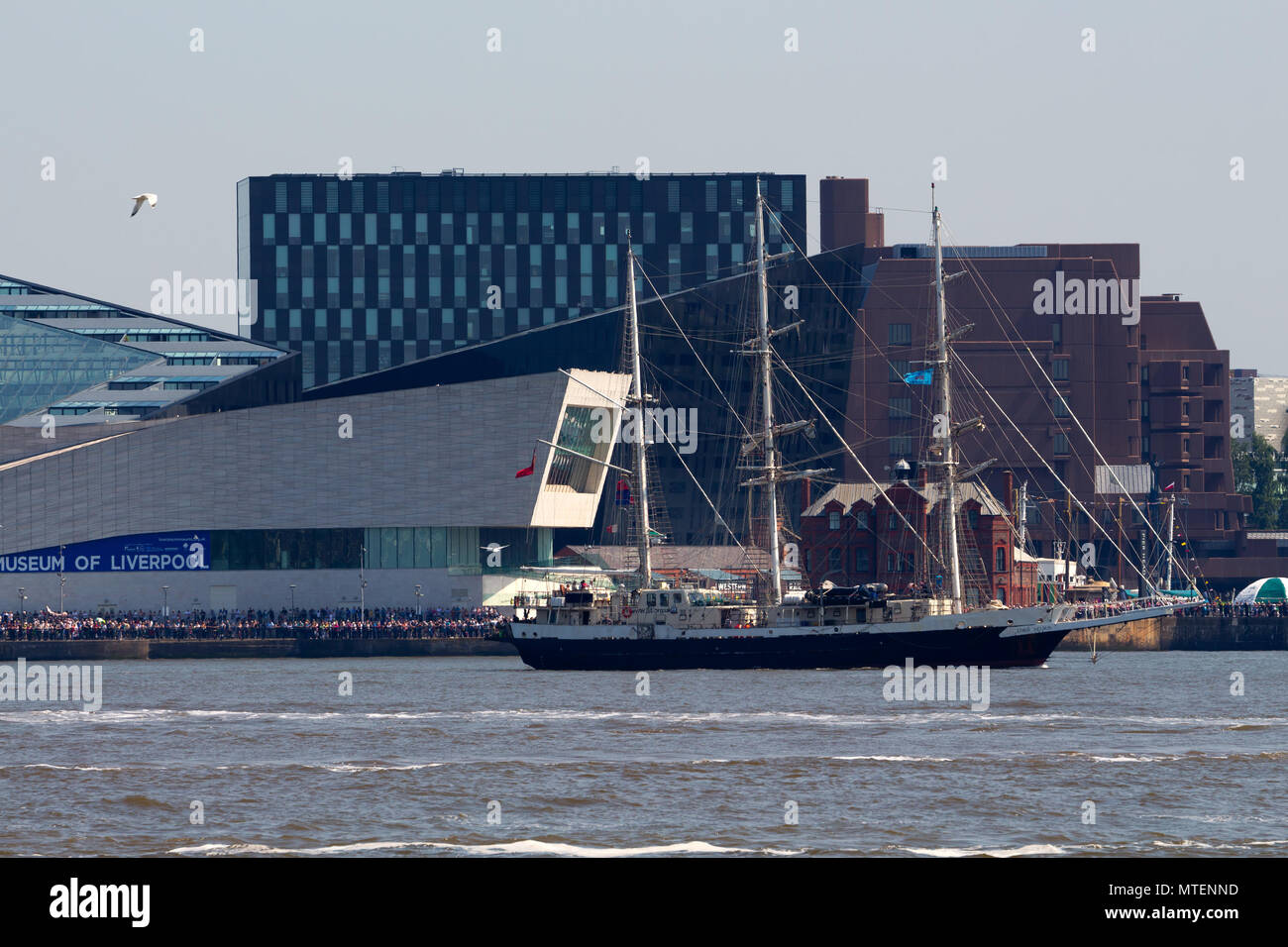 The Tall ship Lord Nelson on the River Mersey during the Three ...