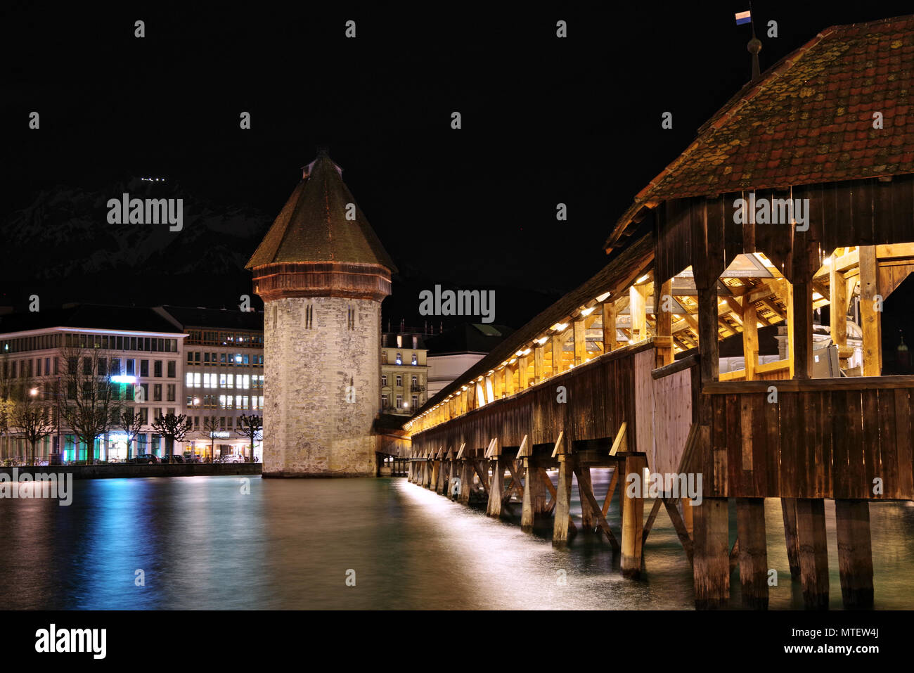 Chapel Bridge by night Stock Photo - Alamy
