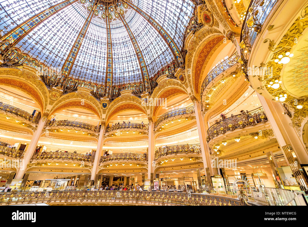 The impressive and beautiful Galleries Lafayette in Paris, France Stock ...