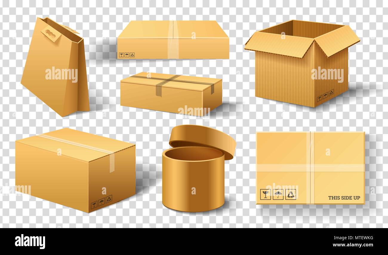 Realistic empty cardboard box Opened. Brown delivery. Carton package ...