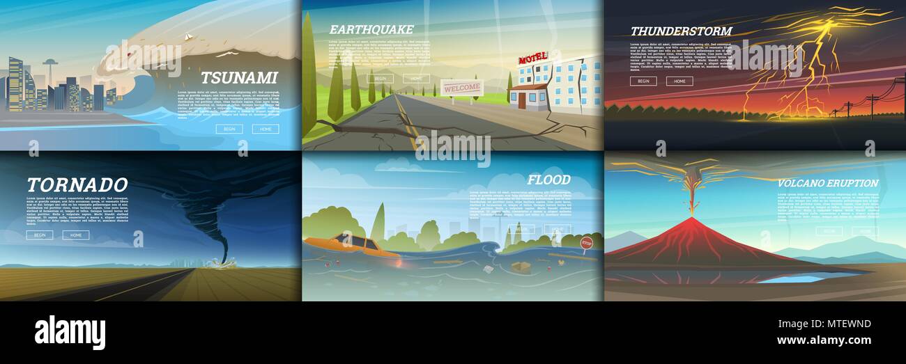 Set of natural disaster or cataclysms. Catastrophe and crisis ...