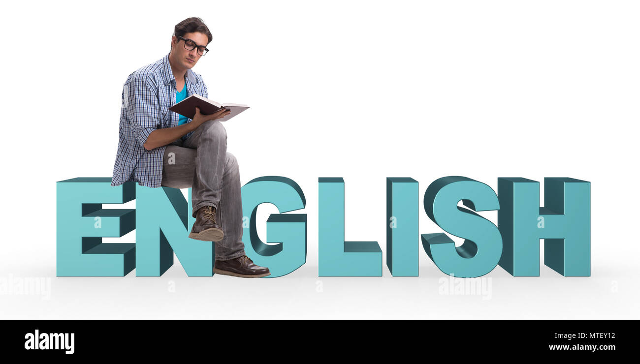 Young man in foreign language concept - English Stock Photo - Alamy