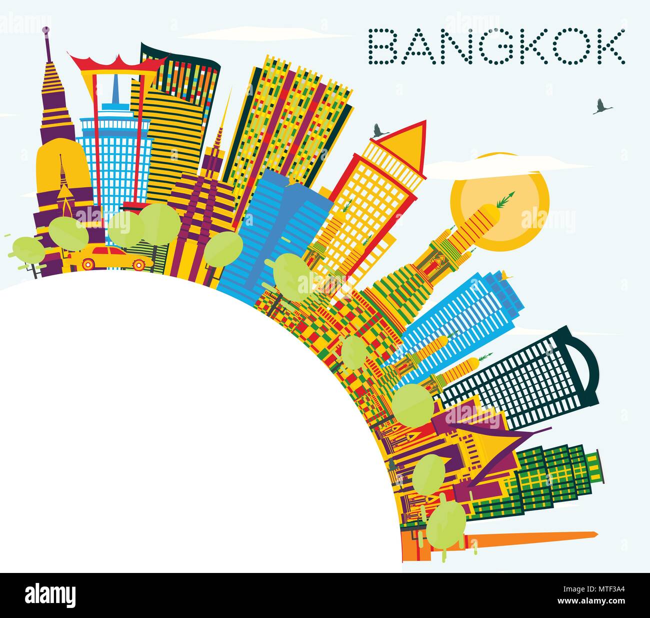 Bangkok Thailand Skyline with Color Landmarks, Blue Sky and Copy Space ...