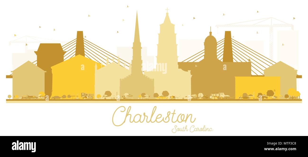 Charleston South Carolina City skyline Golden silhouette. Vector ...