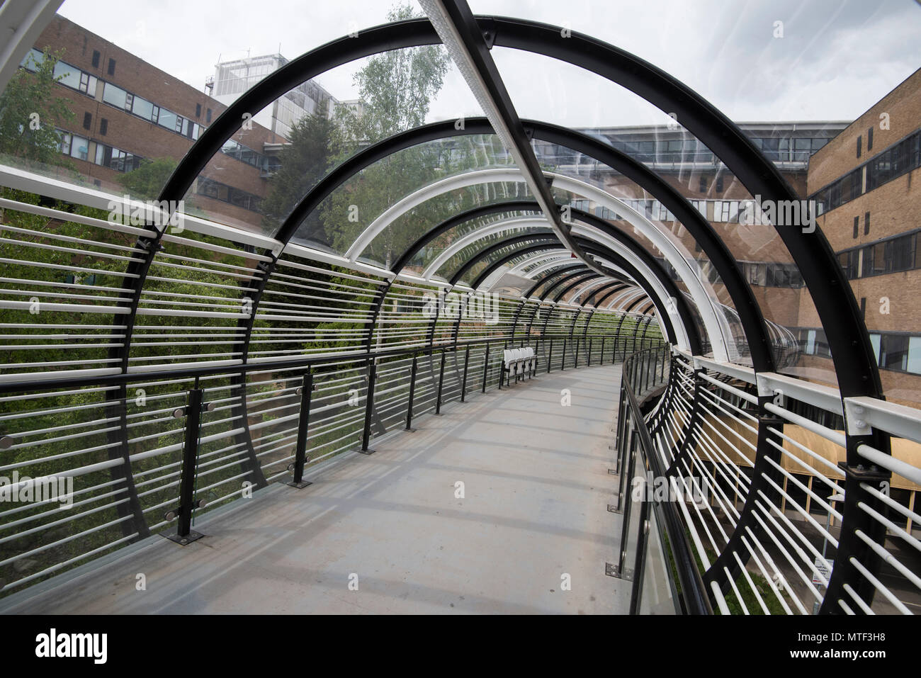 Bridge from tram station to Queens Medical Centre, Nottingham England ...