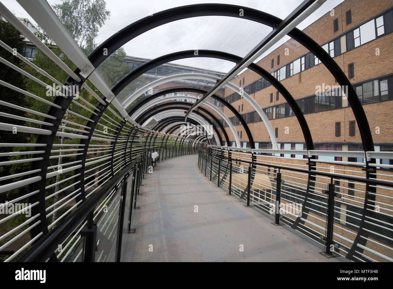 Bridge from tram station to Queens Medical Centre, Nottingham England ...
