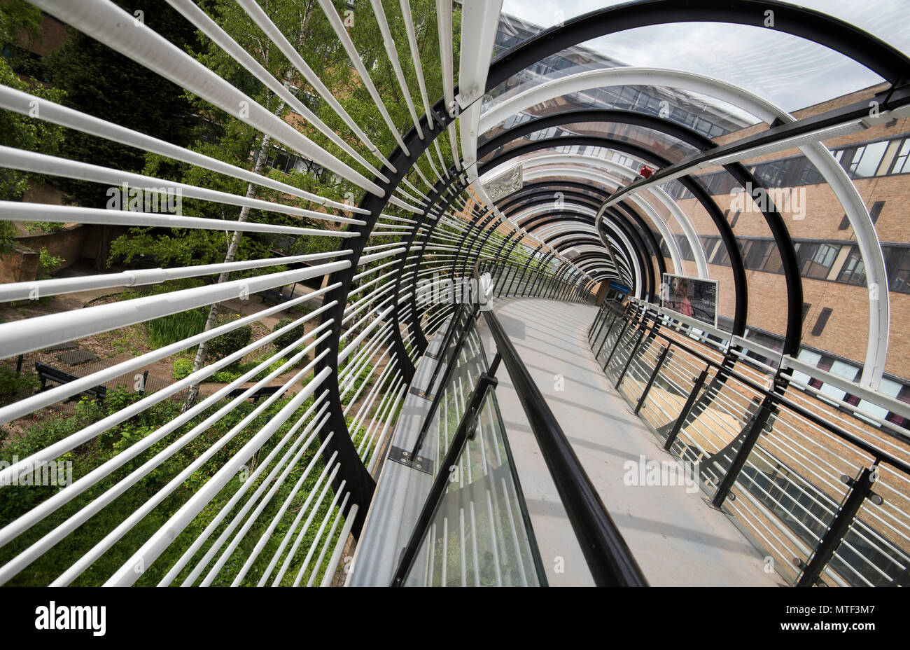 Bridge from tram station to Queens Medical Centre, Nottingham England ...