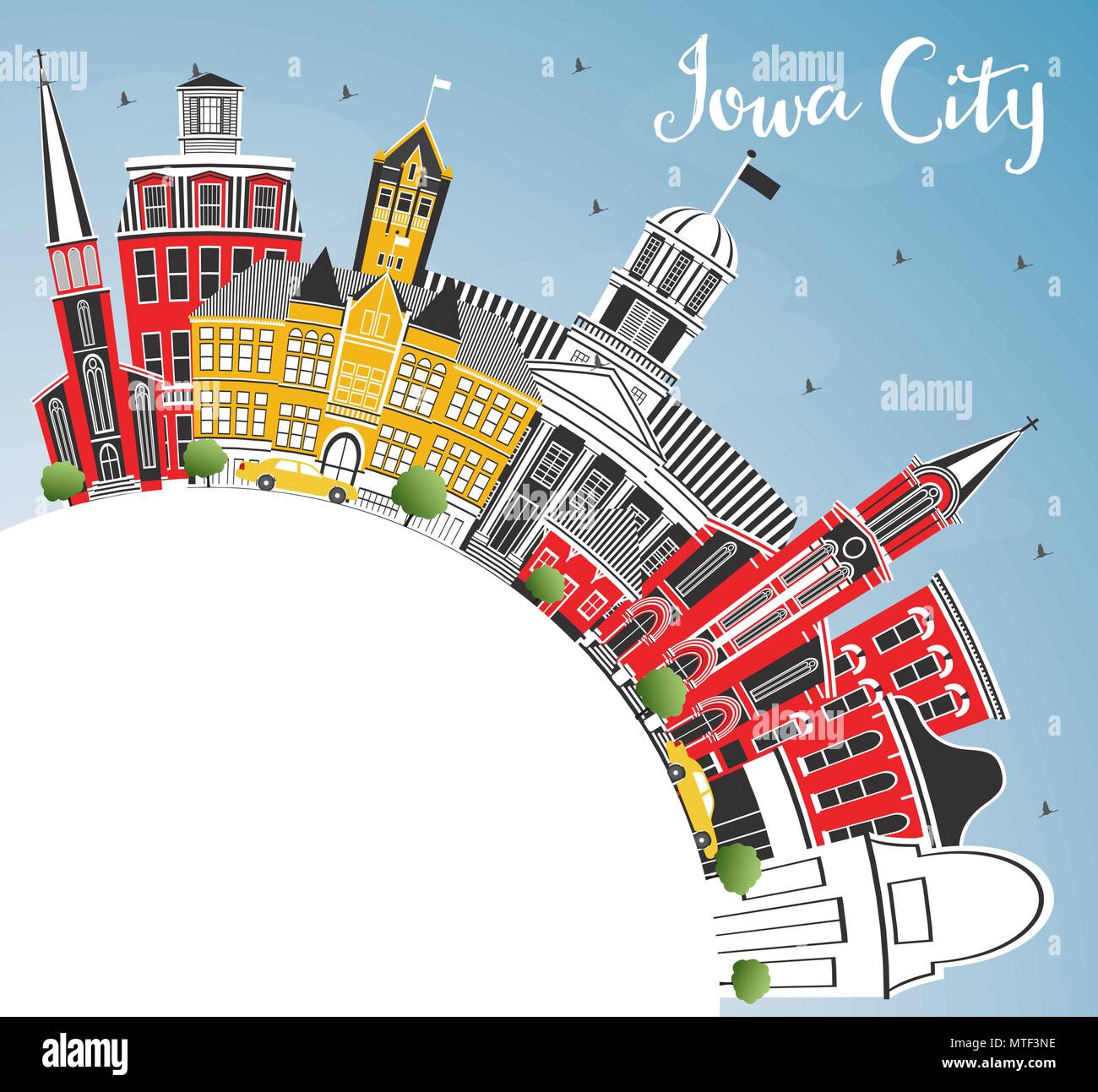 Iowa City Skyline with Color Buildings, Blue Sky and Copy Space. Vector ...