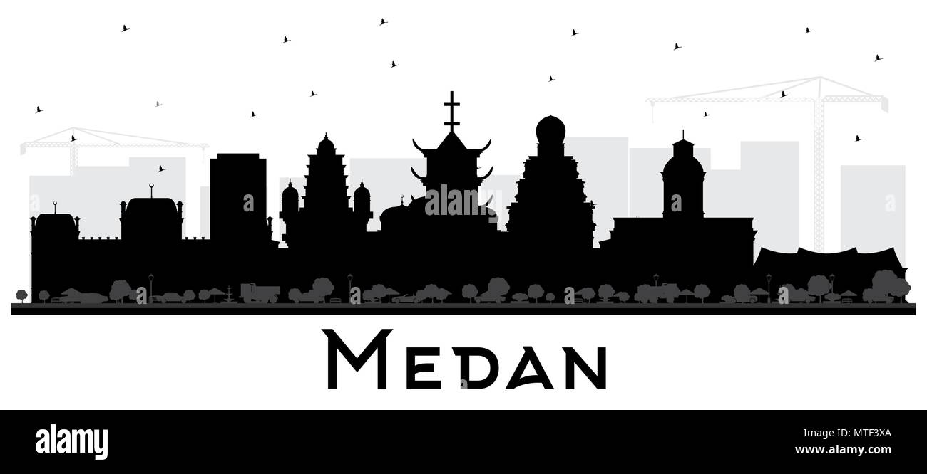 Medan Indonesia City Skyline Silhouette with Black Buildings Isolated ...