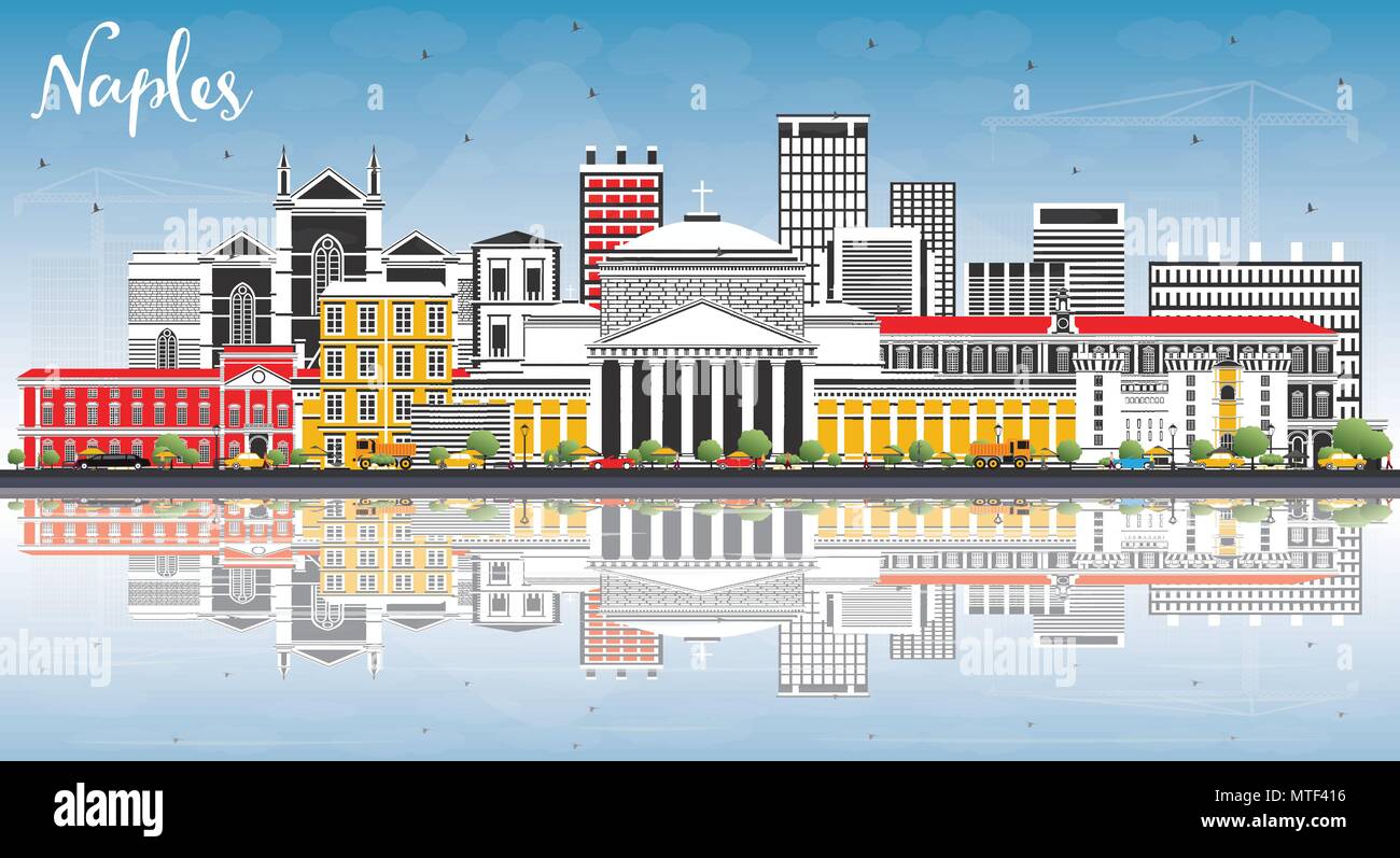 Naples Italy City Skyline with Color Buildings, Blue Sky and ...