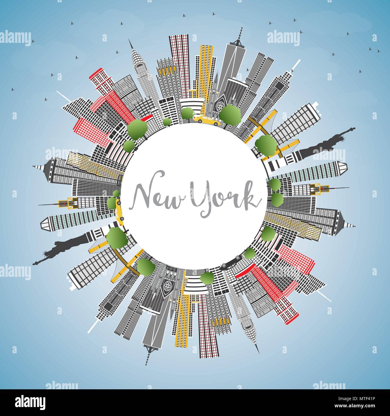 New York USA City Skyline with Gray Skyscrapers, Blue Sky and Copy ...