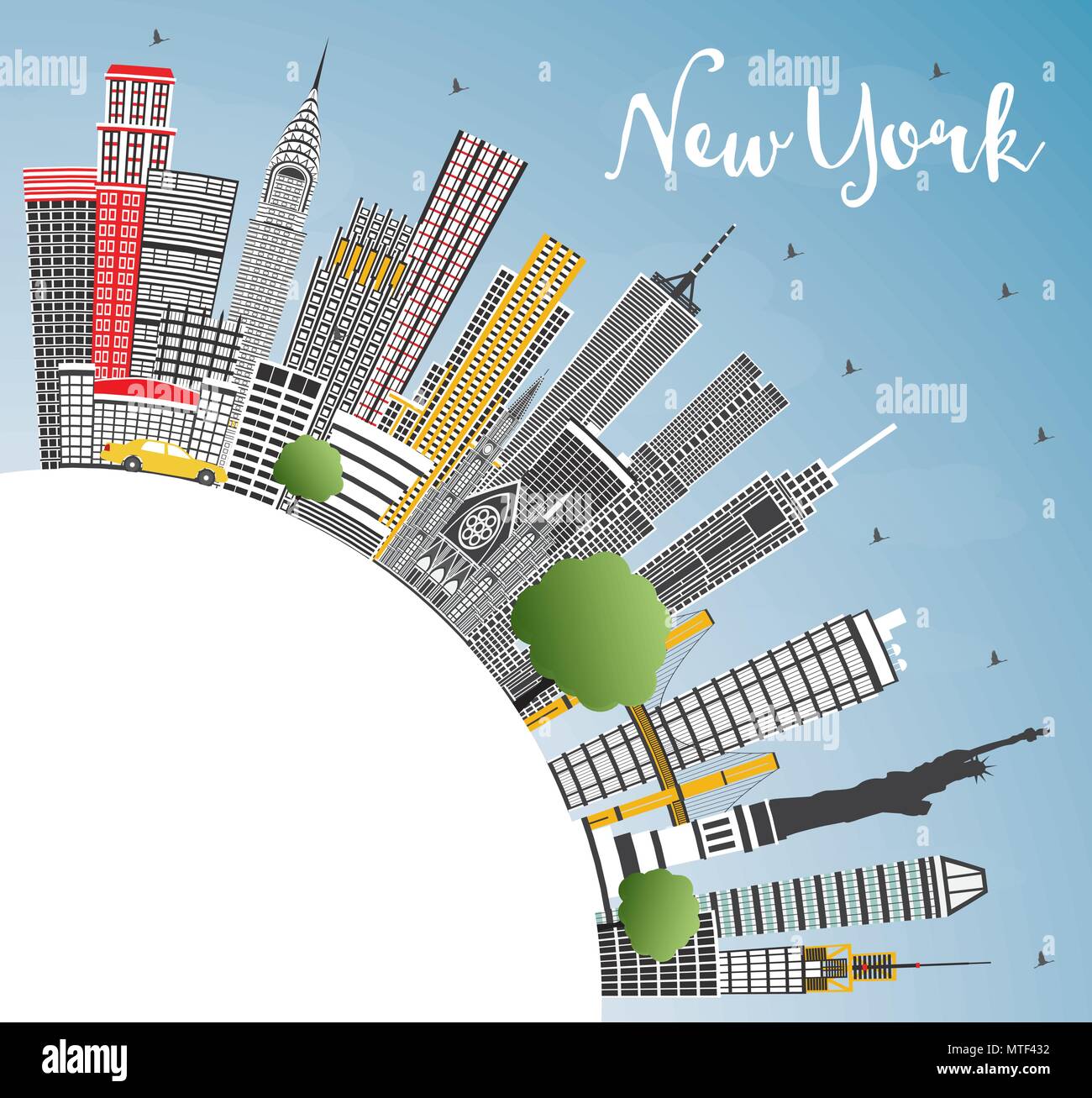 New York USA City Skyline with Gray Skyscrapers, Blue Sky and Copy ...