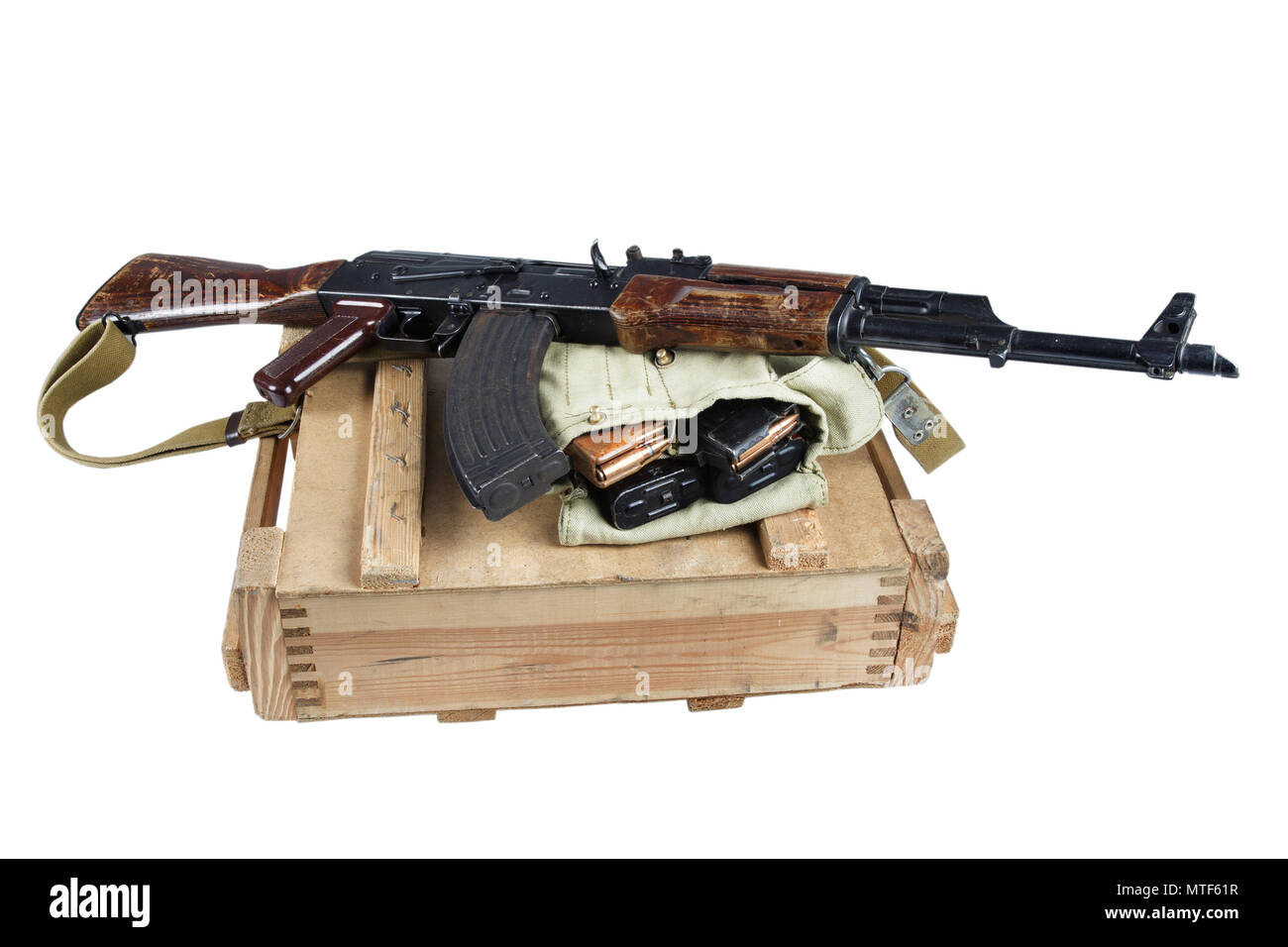 wooden box of ammunition with AK rifle and ammunition isolated Stock ...