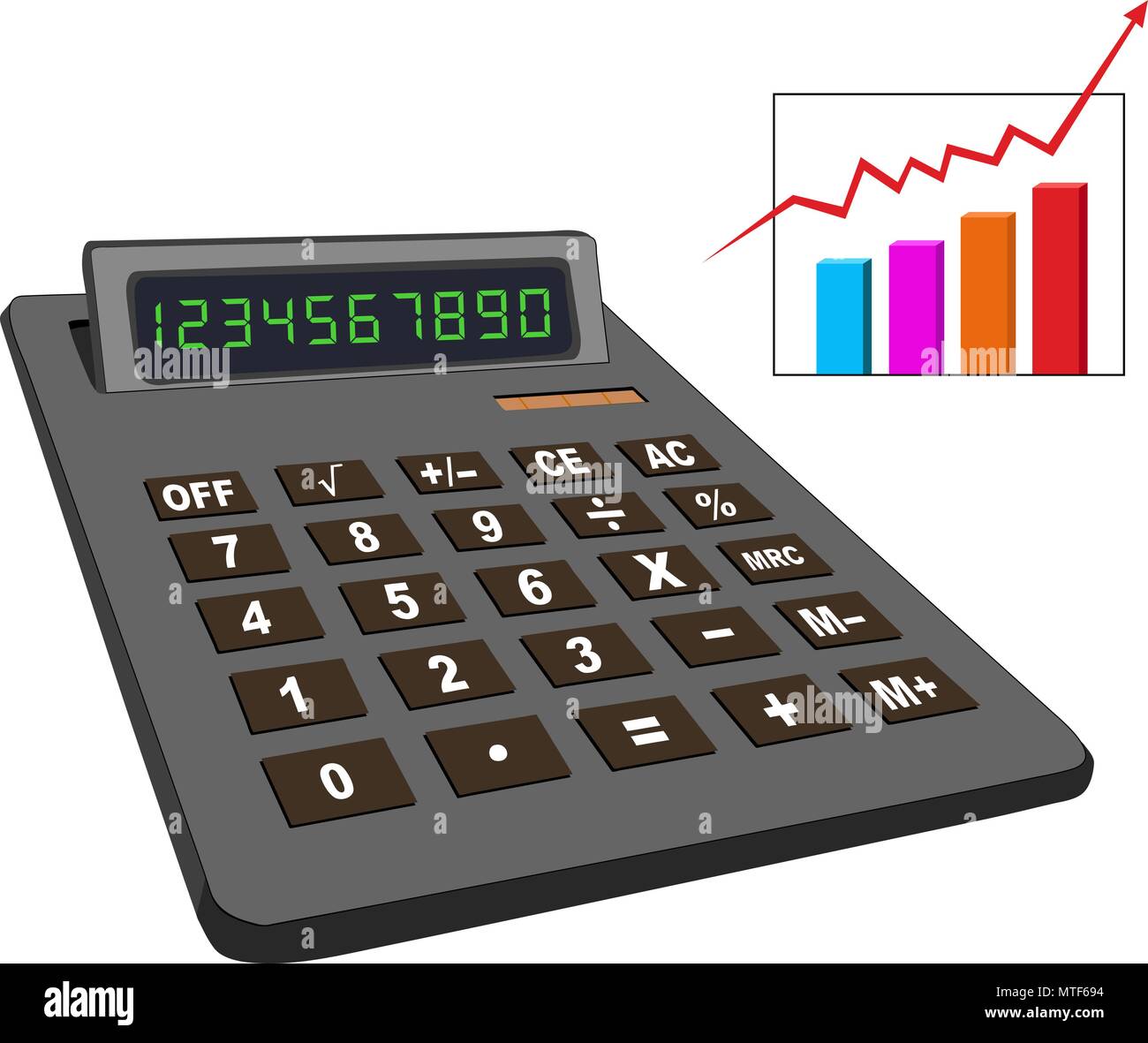 Electronic calculator with large display and graphic chart Stock Vector ...
