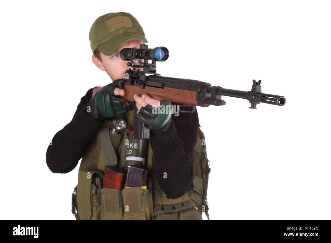 Private military contractor - mercenary with m14 sniper rifle isolated ...