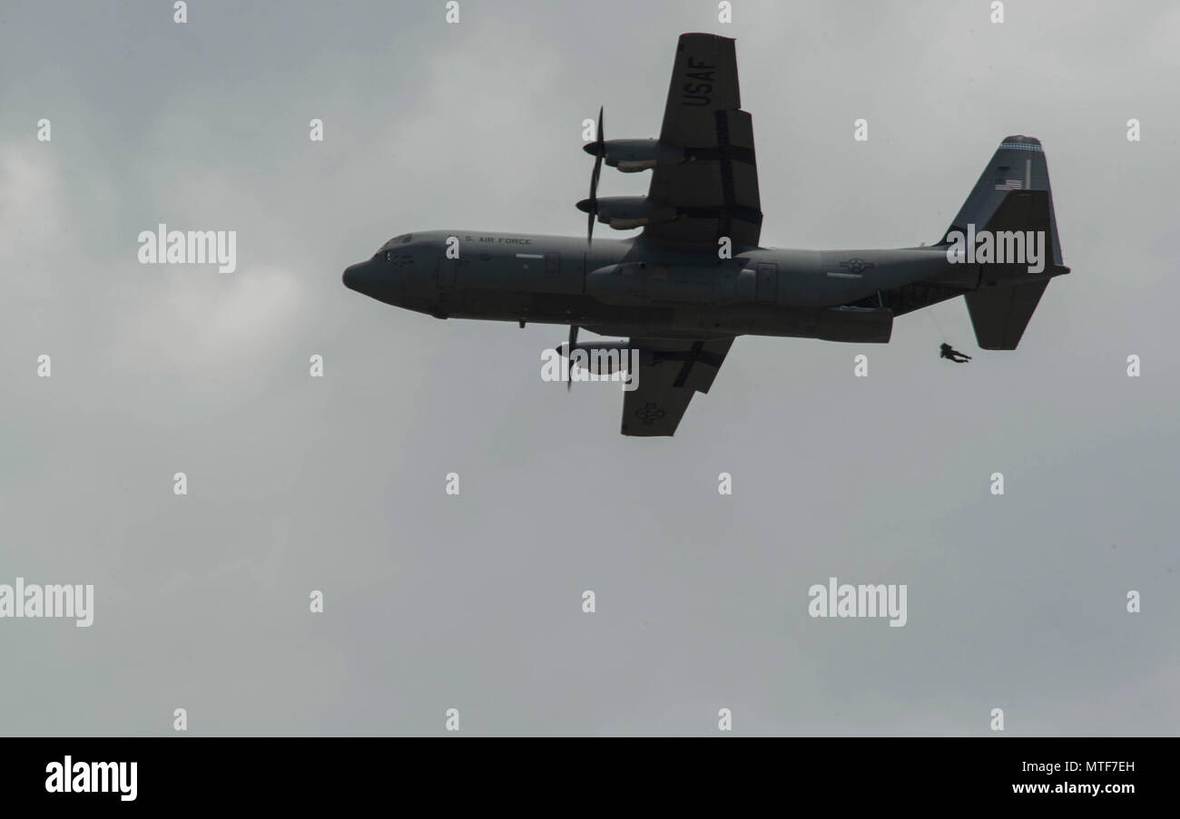 A Greek paratrooper jumps from a U.S. Air Force C-130J Super Hercules ...