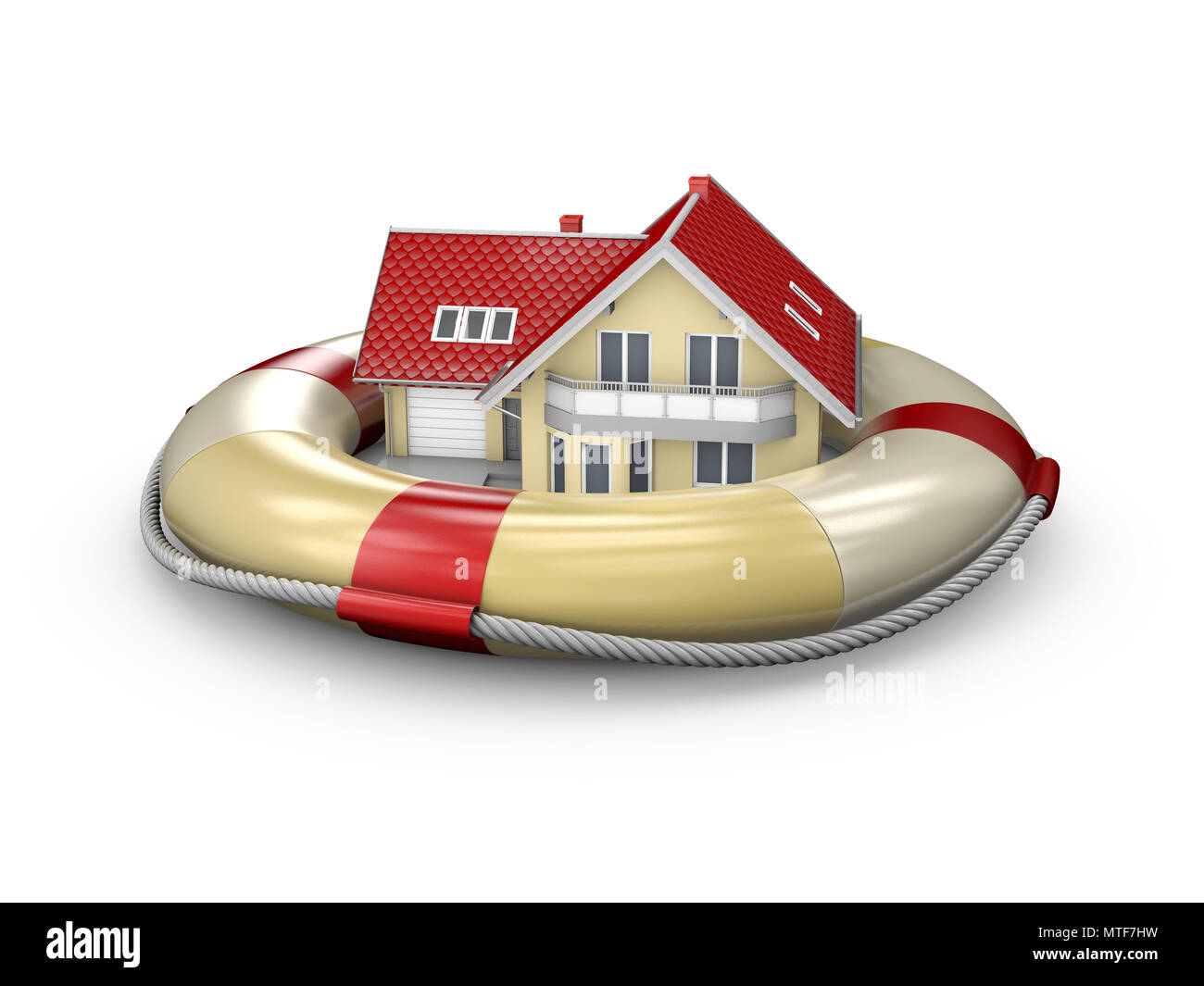 3d Illustration of protection house with lifebuoy isolated white ...