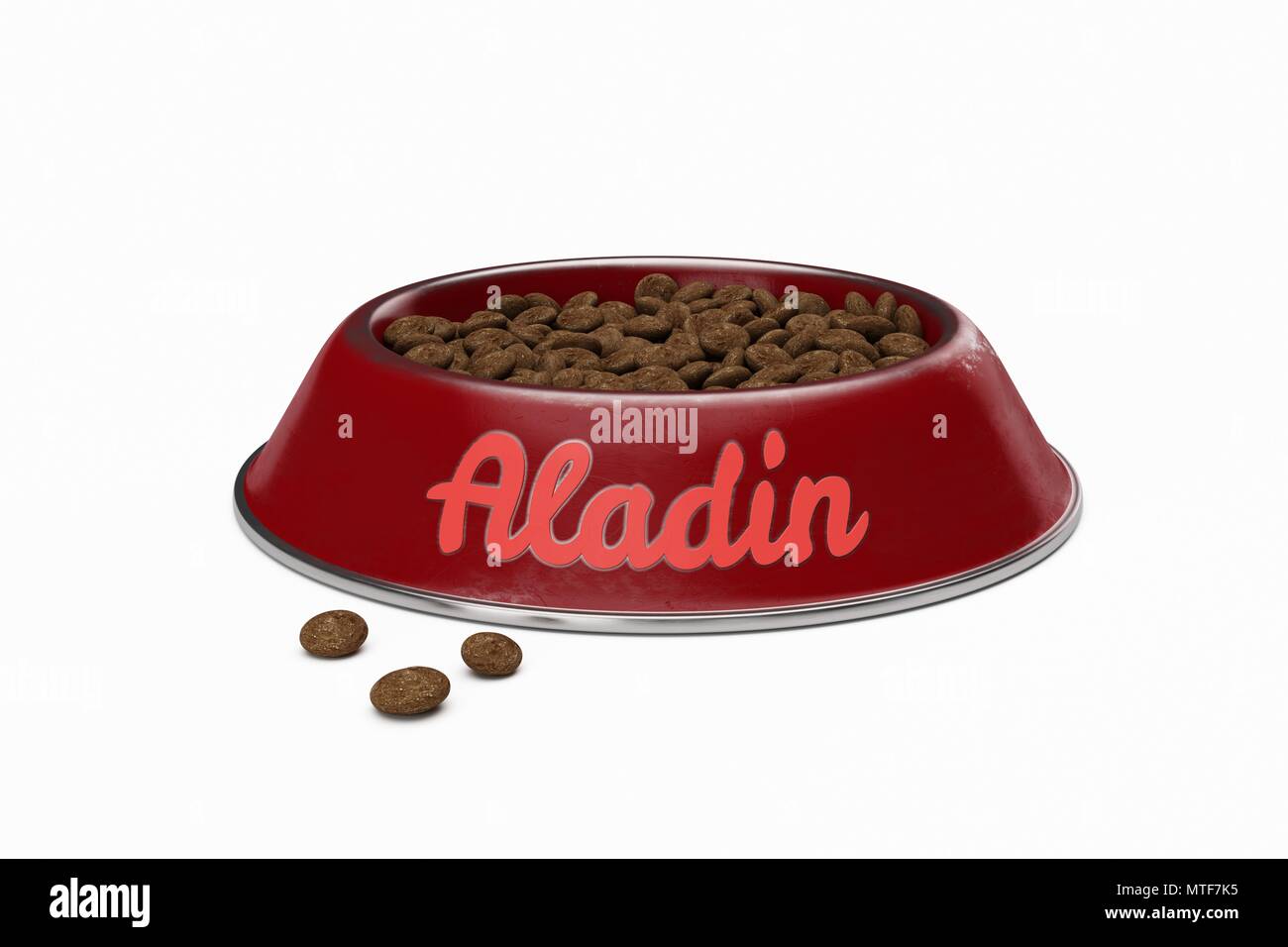 doggy bowl with name ALADIN of dog isolated on white Stock Photo - Alamy