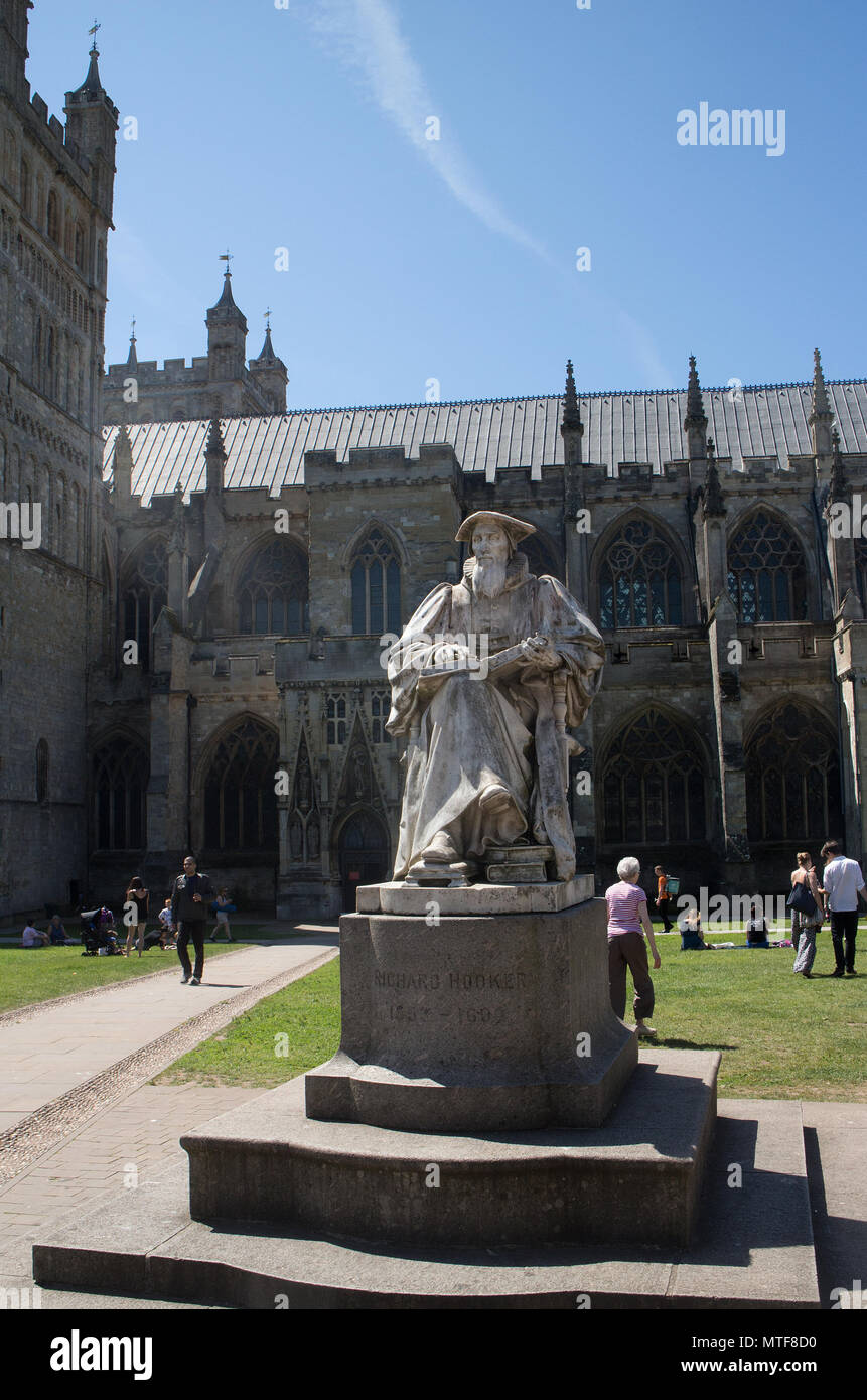 Statue of Richard Hooker in the Cathedral Green, Exeter Stock Photo - Alamy