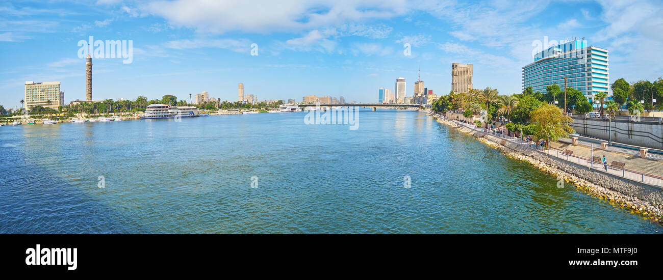 Watching wide Nile river from Qasr El Nil bridge with a view on such ...