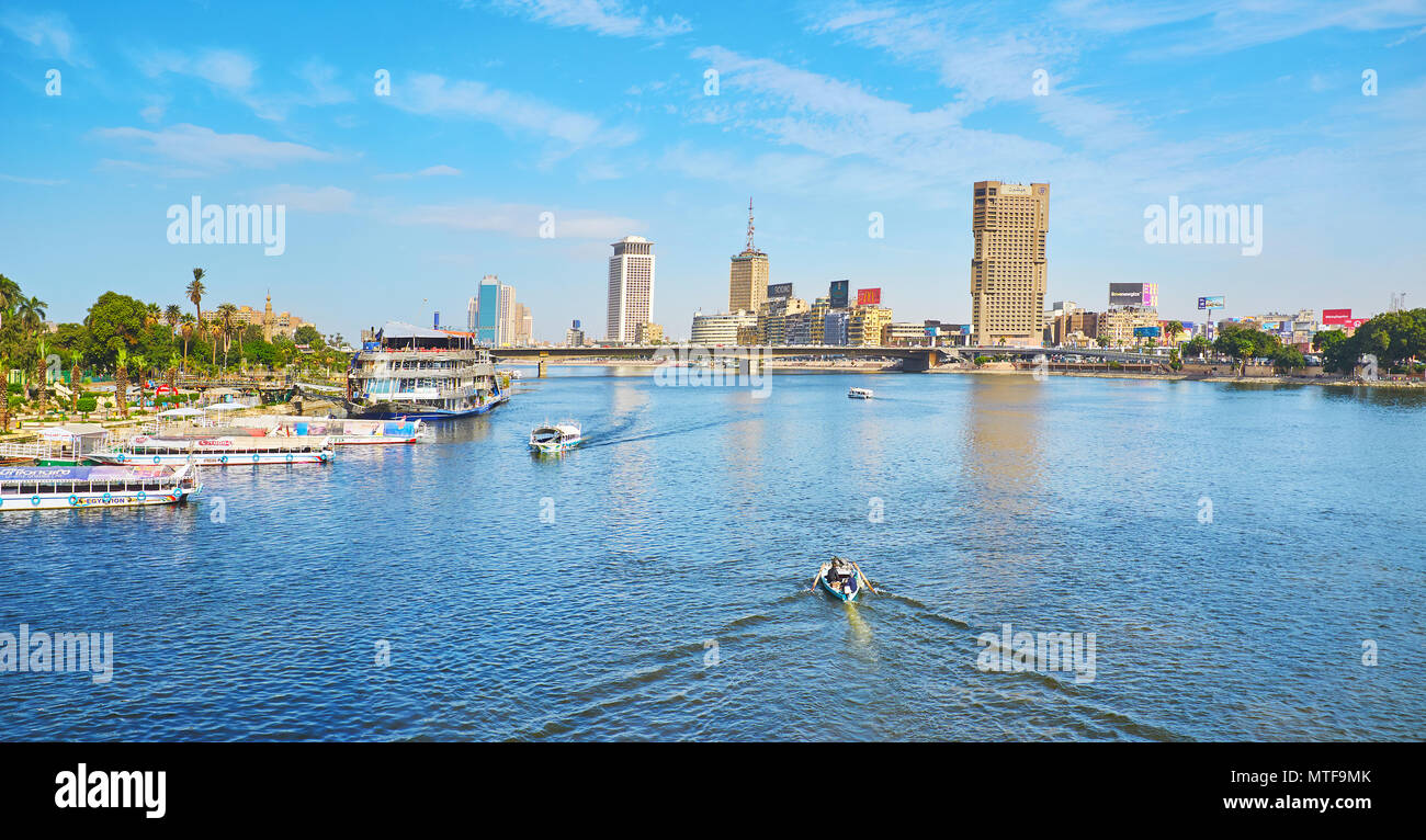 CAIRO, EGYPT - DECEMBER 24, 2017: The view from Qasr El Nil bridge on ...