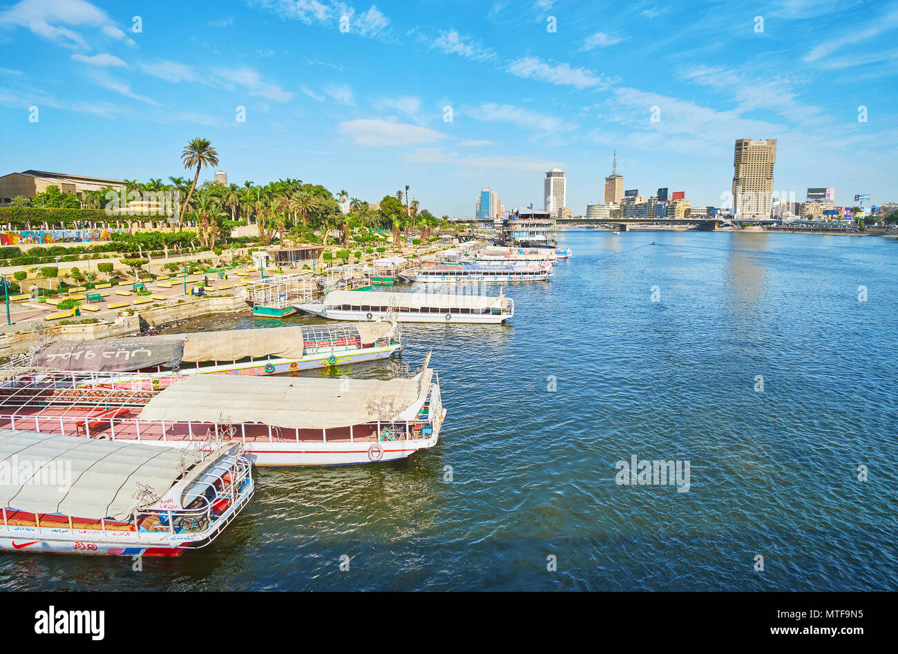 CAIRO, EGYPT - DECEMBER 24, 2017: The tourist harbor of Gezira Island ...