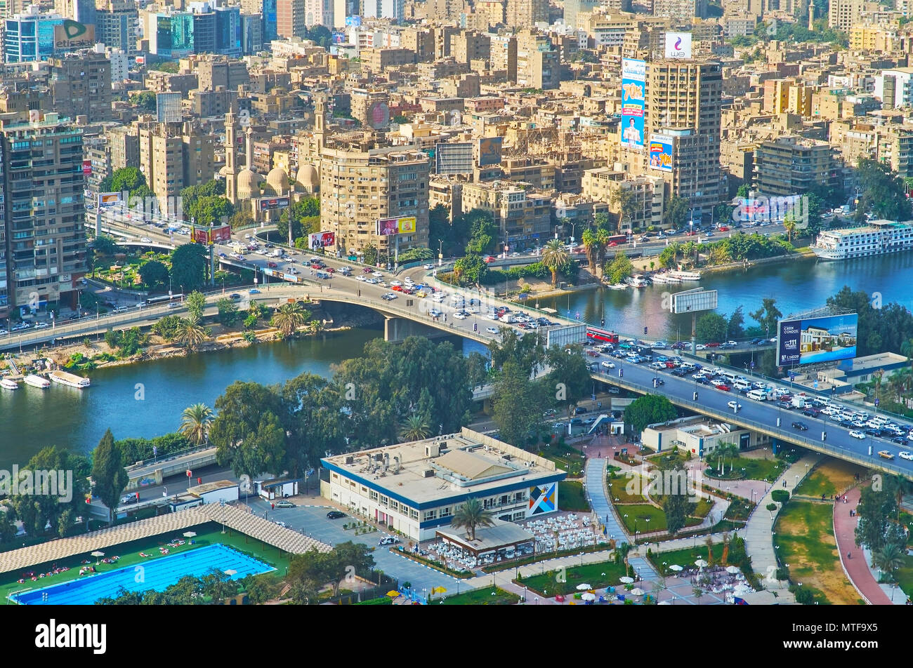 CAIRO, EGYPT - DECEMBER 24, 2017: Aerial view on dense buildings of ...